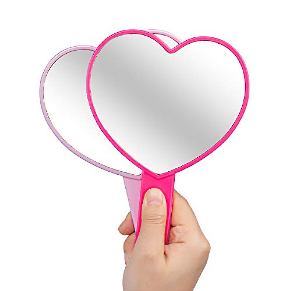 TOPYHL 2PCS Heart-Shaped Makeup Hand Mirror,Travel Handheld Mirror Portable Personal Cosmetic Mirror with Handle (Pink and Rose red)