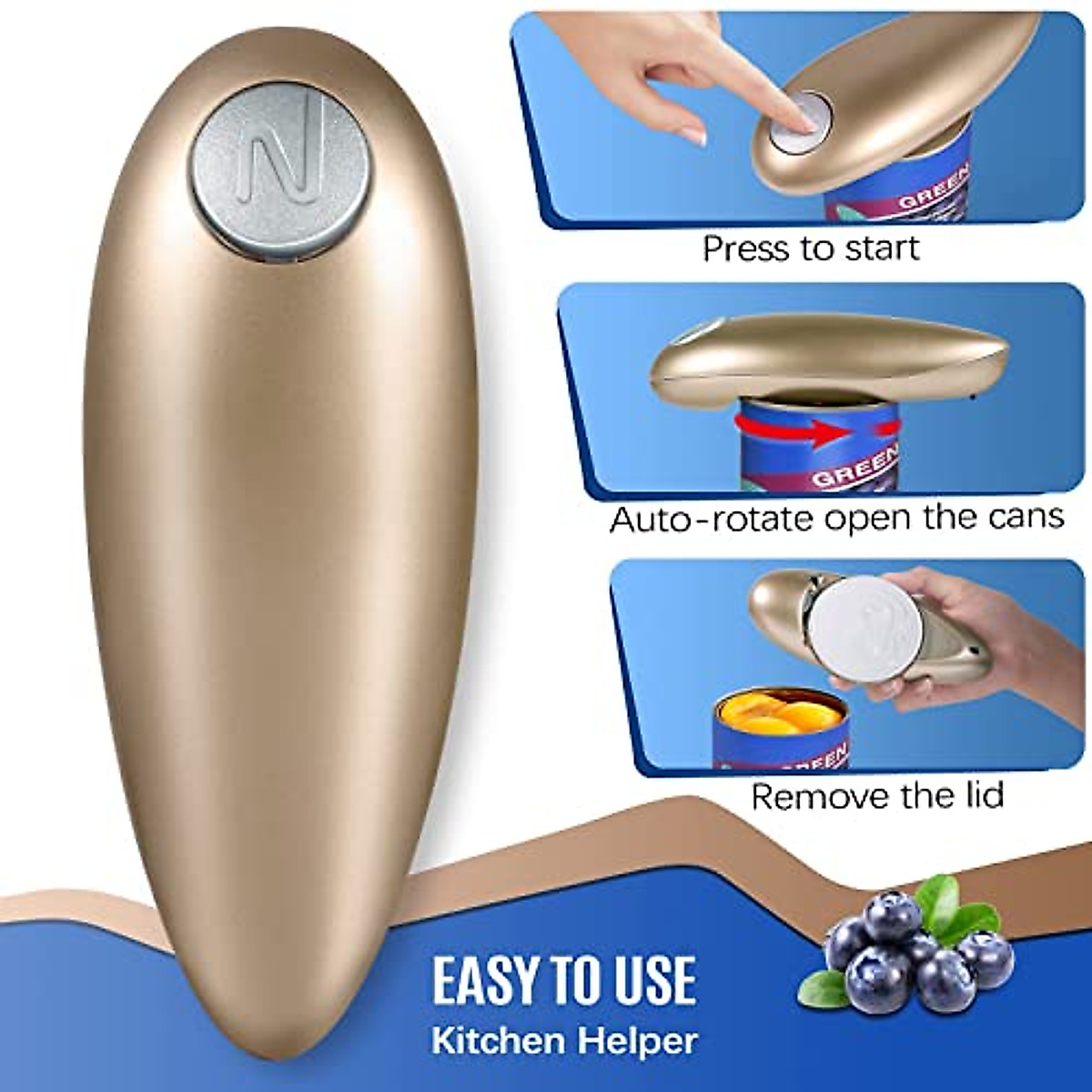 Automatic Electric Can Opener, Open Cans in One Click, Smooth Edge Handheld Can Opener, Hands Free Food-Safe Battery Operated Electric Can Openers, Kitchen Gadget Gift for Chefs, Arthritis and Seniors