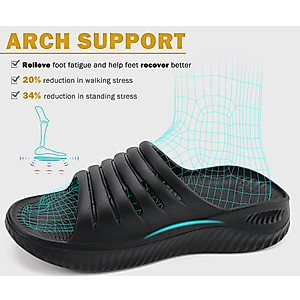 KuaiLu Womens Recovery Sandals Comfortable Plantar Fasciitis Arch Support Ladies Orthopedic Running Sport Slides Open Toe Slip On Thick Athletic Cushion Slippers Summer Pool Beach Sandles Black 10