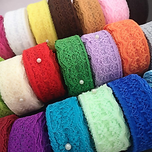20 Rolls 200 Yards Mixed Color Floral Pattern Fabric Lace Ribbon
