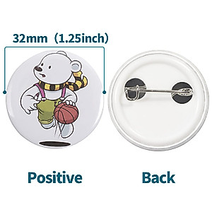 Happizza 500 Sets 32mm(1.25 inch) Blank Pin Back Button Parts for Button Maker Machine 32mm, Round Badge Making Supplies, includes Metal Cover, Plastic Button Back Cover, Clear Film&Blank Paper