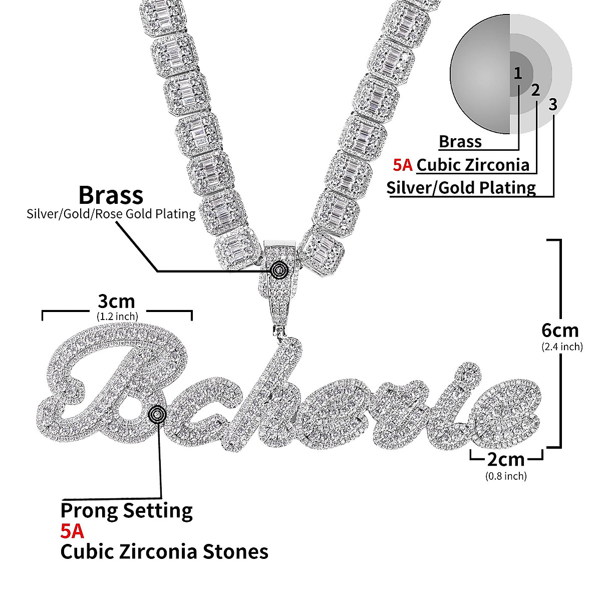 CJWN·O Custom Letters Pendant Personalized Fashion Name Cubic Zirconia Necklace Iced Out CZ Necklace For Women Hip Hop Jewelry Gifts