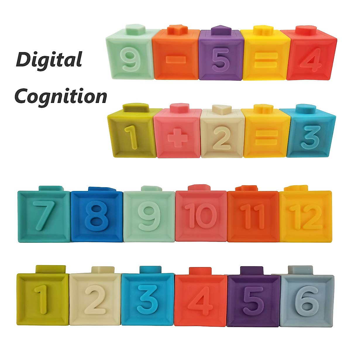 Soft Stacking Blocks for Baby Infant and Toddler, Baby Building Blocks, Teething Chewing Toys, Educational Baby Toys with Numbers, Shapes, Animals, Fruits & Textures for 0 - 3 Years Old, Pack of 12