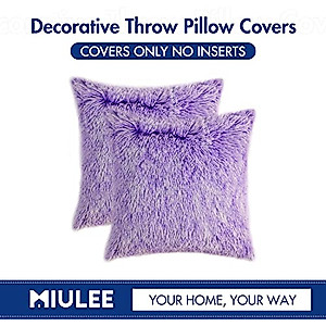 MIULEE Pack of 2 Ultra Soft Fluffy Throw Pillow Covers Decorative Plush Shaggy Double-Sided Faux Fur Pillow Cases Cushions Covers for Sofa Bedroom Car 20x20 Inch Purple Ombre