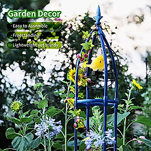 Garden Obelisk Trellis for Climbing Plants Outdoor Indoor Pot Rustproof 67" Tall Reinforced Plant Trellis - Metal with Plastic Plant Support Rose Trellis for Climbing Vine Vegetable, Blue, 1 PC