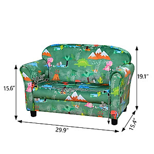 Yoonnie room Kid Sofa Chair,2-Seater Upholstered Kid Couch with Dinosaur Pattern Velvet Fabric for Children Gift(Green)