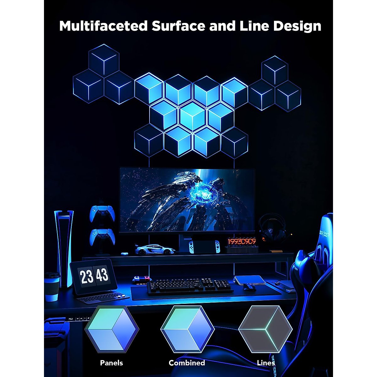 Govee Glide Hexagon Light Panels Ultra, 3D Wall Lights with DIY Program, RGBIC LED Gaming Lights for Wall, LED Lights for Gaming Setup with 129 Lamp Beads, Works with Alexa, 10 Pack, Meteor Gray