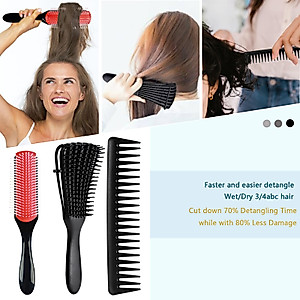 WOZUTUNT Curly Hair Brush Set for Women/Men/Kids, Detangler Brush, Wide Tooth Comb, 9 Row Nylon Bristle, Rosemary Hair Growth Oil - 4 Count (DB-black-4pcs)