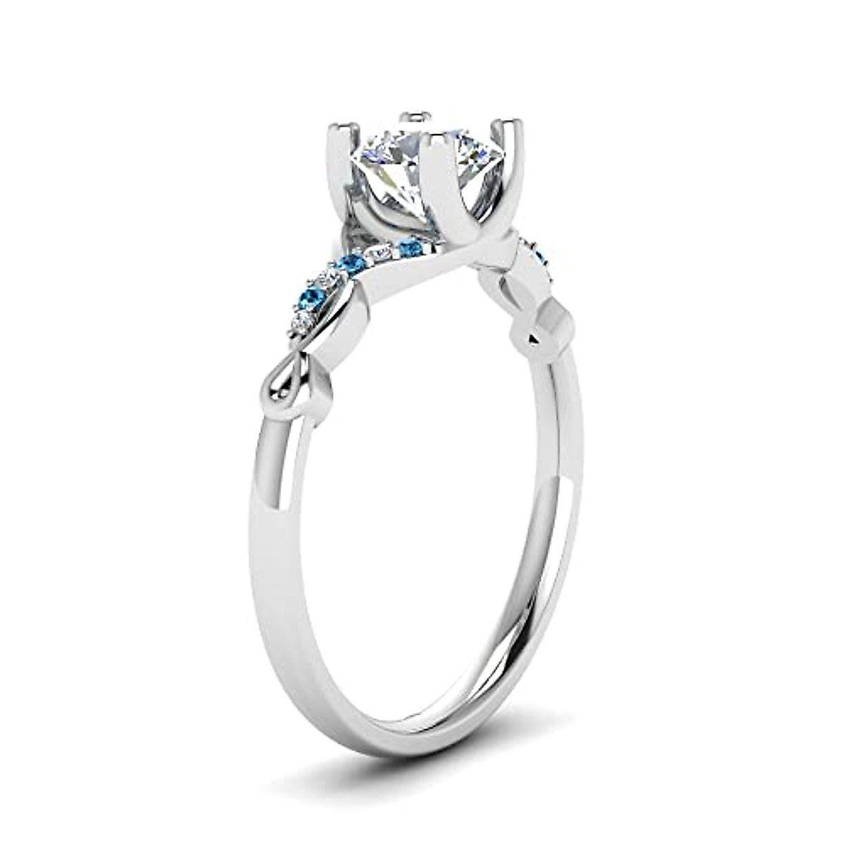 JewelryGift U Prong Twisted Diamond Ring Sterling Silver Natural Blue Topaz Round Shape Blue Color Split Shank Engagement Ring Prong Setting in Size 6 Handcraft Chakra Healing