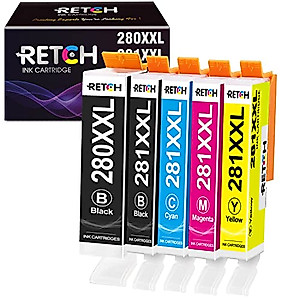 RETCH Compatible Ink Cartridges Replacement for Canon 280 and 281 PGI-280XXL CLI-281XXL for PIXMA Canon Pixma-TR7500 TR7520 TR8500 TS6120 TS6200 TS702 TS8100 TS8200 TS9520 printer (5 Pack)