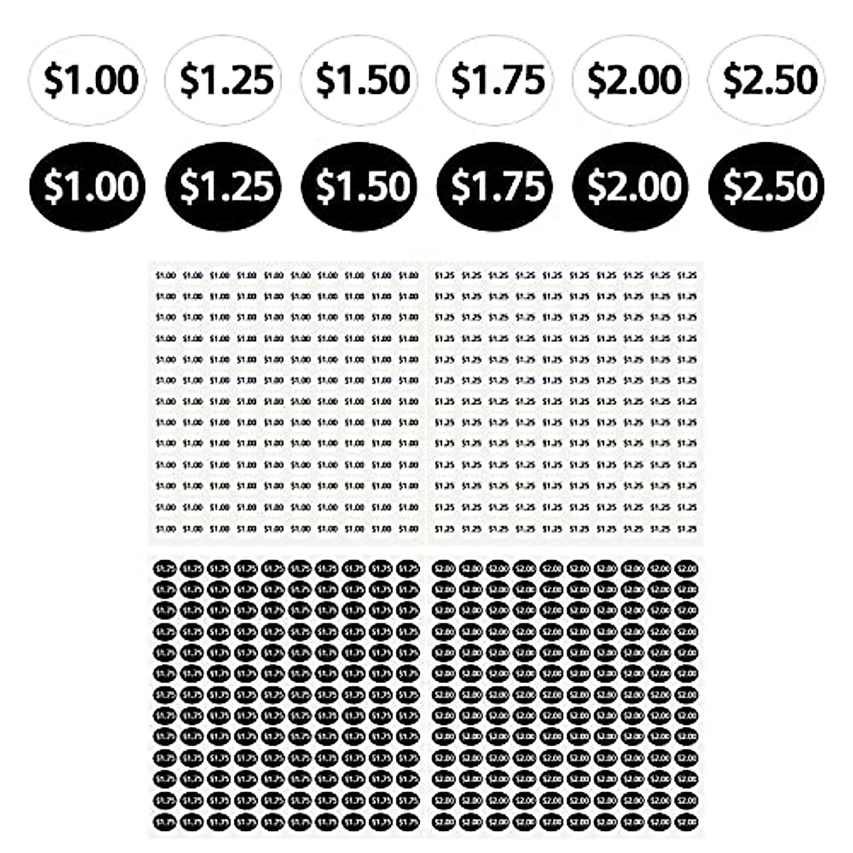 12 Sheets of Vending Machine Price Labels, Snack Soda Beverage Price Labels Stickers Including $1.00, 1.25, 1.50, 1.75, 2.00, 2.50 for Business, Stores (White&Black)
