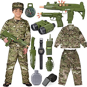 Tacobear Soldier Military Costume for Kids Boys Ages 3-9 Halloween Dress Up Role Play Set with Toy Accessories