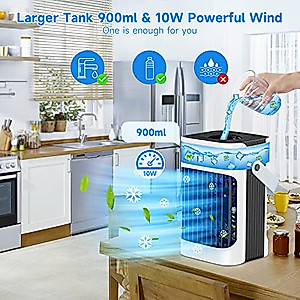 Portable Air Conditioners, TIOKVIOP Evaporative Air Cooler [Upgraded 10W & 3 Cool Mist] 3 in 1, 3 Wind Speed & 7 LED Light, 3 Cool Mist & 2-8H Timer Cold AC, Personal Mini Air Cooling Fan for Room