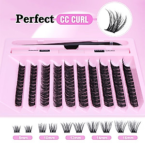 Lash Extension Kit 120 Pcs Lash Clusters DIY Eyelash Extension with Waterproof Lash Bond and Seal and Lash Applicator for Individual Cluster Lashes Extensions Kit by ALPHONSE (8-16MM)