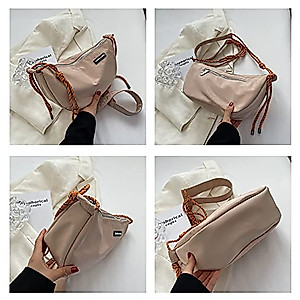 Women Lightweight Canvas Shoulder Bag, Adjustable Rope Strap Hobo Crossbody Handbag Casual Tote Shopping Travel Bag (Pink)