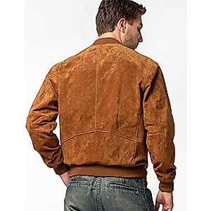 FLAVOR Men's Leather Baseball Jacket Vintage Suede Pigskin (Medium, Brown)