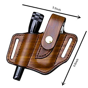 Timpfee Knife Belt Sheath,Leather Sheath, Knife Leatherman Holster with Pen Holder, Key Fob Organizer Sheath for Belt and Flashlight Sheath Multitool Pouch Tactical Pens Tools Black