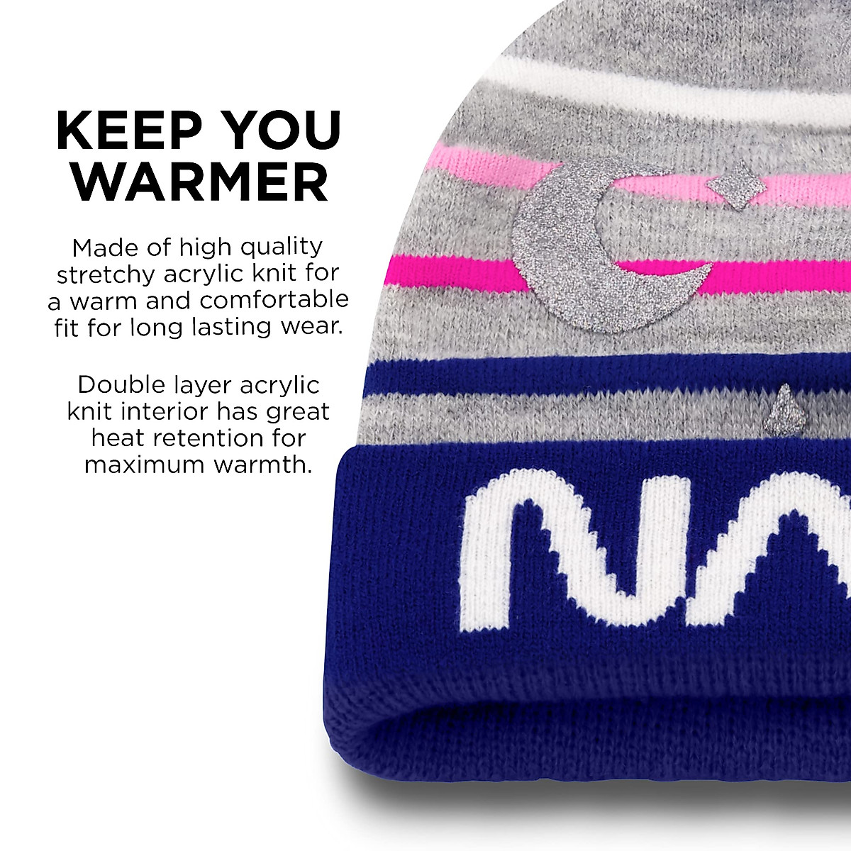 ABG Accessories Boys' Little Girls Winter Hat with Kids Gloves Set, NASA for Ages, Grey/Blue, 4-7 Years