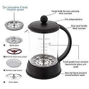 Easyworkz Eclipse French Press 27 oz Coffee Tea Maker with Borosilicate Glass