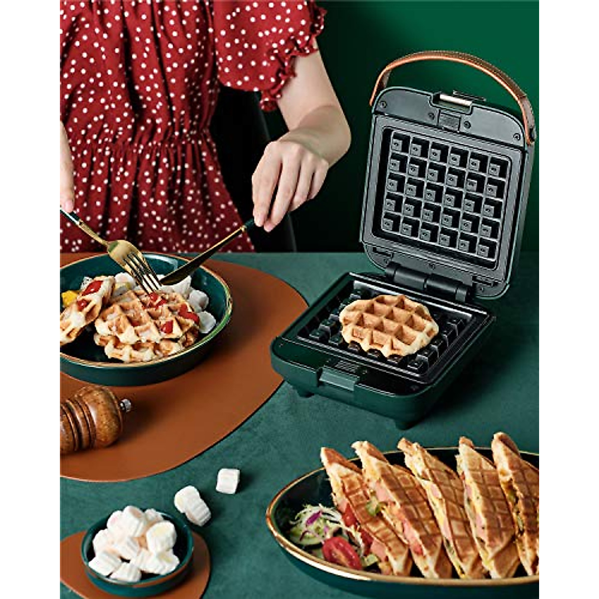 3-in-1 Sandwich Waffle Eggette Maker Portable Cooking Non-stick Coated Detachable Bakeware Plates Electric Panini Press Double-sided Heating Breakfast Toaster