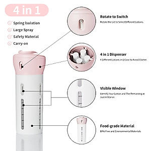2 Pack 4 in 1 Travel Dispenser Bottle Leak Proof Container for Toiletries，Lotions，Shampoo，Conditioner，Sunscreen Cream.TSA Approved.Airplane Carry-on.（Pink+Gray）