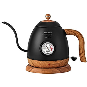 Bsigo Gooseneck Electric Kettle with Thermometer, 100% Stainless Steel for Pour-over Coffee & Tea Kettle, BPA Free, Auto Shut off Anti-dry Protection, Quick Heating Boiling Water, 1000W-0.8L, Black