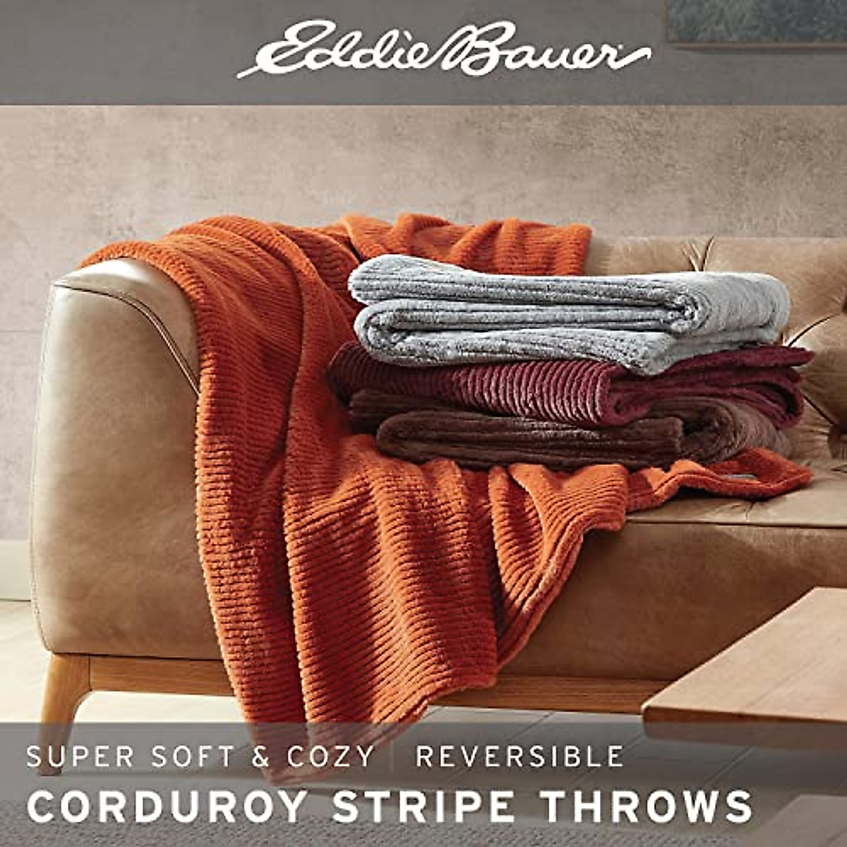 Eddie Bauer- Throw Blanket, Ultra Soft Plush Home Décor, All Season Bedding (Textured Solid Orange, 50 x 60)