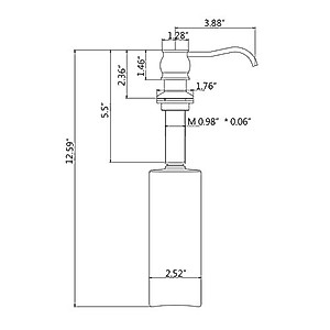 SAMODRA Kitchen Sink Soap/Lotion Dispenser, Brass Pump Head Oil Rubbed Bronze 17 OZ Bottle Built in Design Refill from The Top for Granite Thick Deck Installs