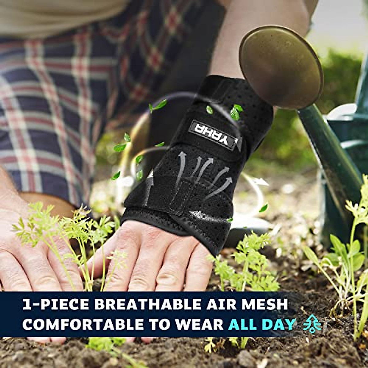 YAHA Wrist Brace for Carpal Tunnel, Adjustable Wrist Support Brace Splint with 2 Stays for Women Men Working Out Day&Night, Hand Support for Tendonitis, Right,S/M