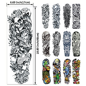 DaLin Extra Large Temporary Tattoos Full Arm and Half Arm Tattoo Sleeves for Men Women 20 Sheets