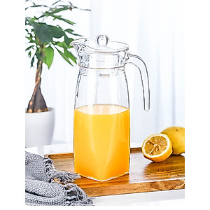 Elsjoy 2 Pack 42 Oz Acrylic Pitcher with Lid and Spout, Clear Water Pitcher Unbreakable Beverage Container for Fridge, Iced Tea, Lemonade, Juice, Milk