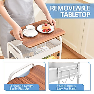 TOOLF 3-Tier Rolling Cart, Metal Utility Cart with Detachable Tray Top, Storage Craft Art Cart Trolley Organizer Serving Cart Easy Assembly for Office, Bathroom, Kitchen, Kids' Room, Classroom