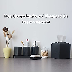 Bathroom Accessory Set - 10 Piece Black Bathroom Accessories Set with Trash Can, Toothbrush Holder and Cup, Soap Dispenser, Soap Dish, Toilet Brush Holder, Vanity Tray, Qtip Holder, Tissue Box Cover