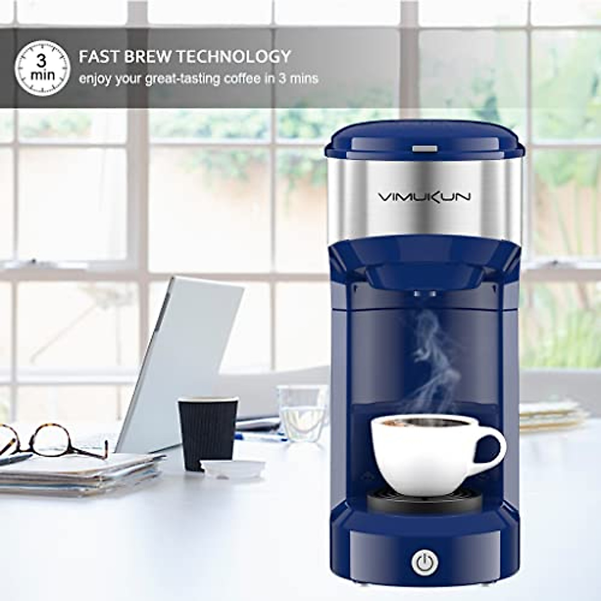 Vimukun Single Serve Coffee Maker Coffee Brewer for K-Cup Single Cup Capsule and Ground Coffee, Single Cup Coffee Makers with 6 to 14oz Reservoir, Small Size (Blue)