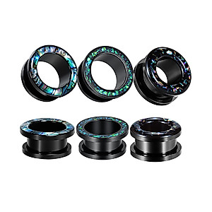 TBOSEN 6PCS Set Black Fashion Screw Fit Ear Tunnels Plugs Gauges Stainless Steel Expander Stretcher Piercing Jewelry 0g-1" in 8mm-25mm(0g)