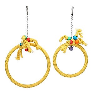 Bird Biting Toy Durable and Portable Ring Rope Swing Bird Toy, Parrot Hanging Ring, Resistance to Bite for Pet Parrot Parrotlet Budgie Cockateil Cockatoo(Yellow)