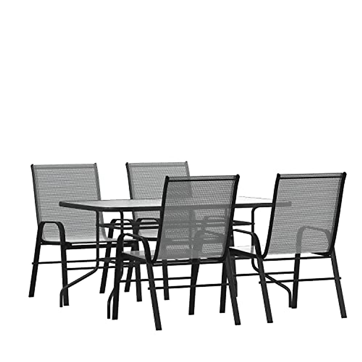 Flash Furniture 4 Flex Comfort Stack Chairs, 55" Tempered Glass Patio Table with Umbrella Hole, Gray