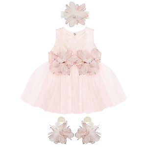 Lilax Baby Girl Tulle Dress Gown Pageant 3 Piece Party Wedding Dress (6-9 Months, Pink)