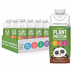 KinderSprout Protein Shake | Organic & Plant Based, Great for Kids | On-the-go and Lunchbox Safe | 28 Vitamins, 8g Plant Protein, 3g Fiber | Doctor Formulated | Chocolate, 12-pack