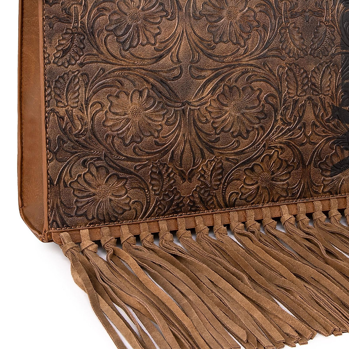 Wrangler Tote Shoulder Bag for Women Western Tooling Handbags Fringing Satchel Purse with Hand-Woven Strap