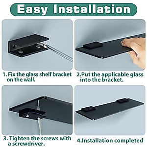 Alise Glass Shelf Brackets 2Pcs, Adjustable Shower Glass Clamps, Heavy Duty Clamp Holder, SUS304 Stainless Steel Brackets for 8-12mm Wood/Glass Shelves and Wall-to-Glass Connection, Matte Black