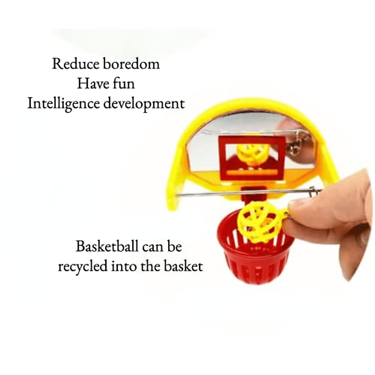 Bird Basketball Toy with Mirror, Bird Hanging Training Toys for Cage, Parrot Chew Ball Foraging Toys, Bird Interactive Intelligence Toy for Budgies Parakeets Cockatiels Conure, Easy to Install