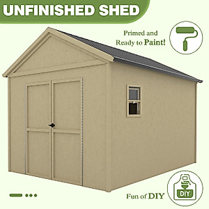 Yardenaler 12x8.7 FT Wood Outdoor Storage Shed, DIY Garden Tool Shed Kit with Waterproof Metal Roof, Lockable Door and Vents, Backyard and Patio, Natural