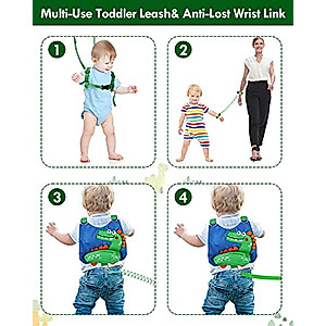 Toddler Leash for Boys and Girls , 4-in-1 Leash for Kids, Toddler Harness with Leash, Child Leash for Walking with Baby Safety Anti Lost Wrist Link (Dinosau