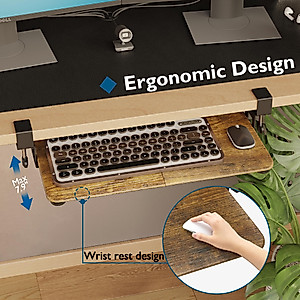 BONTEC Small Keyboard Tray Under Desk, Pull Out Keyboard & Mouse Tray with C Clamp, 20 (24.6 Including Clamps) x 11.8 Inch Steady Slide-Out Computer Drawer, Perfect for Home or Office, Rustic Brown
