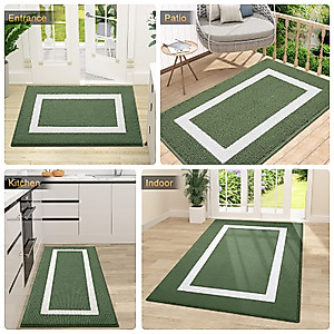 OLANLY Indoor Door Mat, 32x20, Non-Slip Absorbent Resist Dirt Entrance Mat, Washable Low-Profile Inside Entry Doormats for Entryway, Green