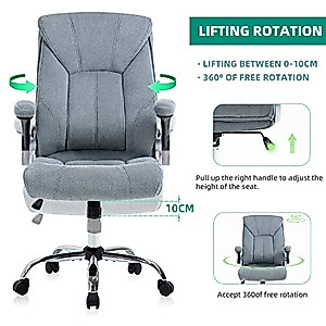 SEATZONE Home Velvet Office Chair, Comfortable Fabric Computer Desk Chair with Wheels, Executive Chair with Adjustable Height and Lumbar Support, Grey