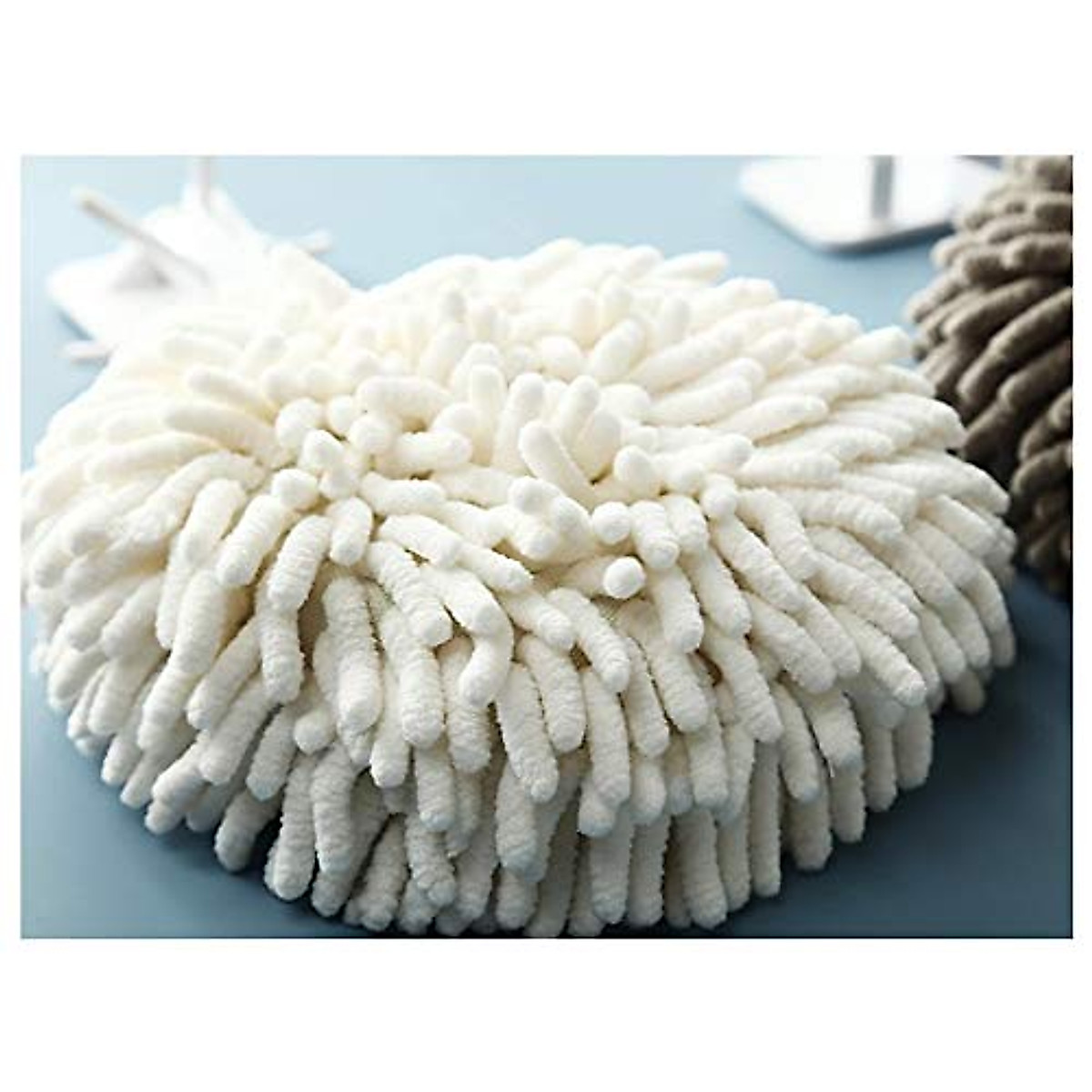 Ivymei 2 Pack Chenille Hand Towels,Hanging Kitchen Hand Towels,Bathroom Hand Towels with Loop,Quick Dry Cloths for Cleaning,Soft Absorbent Microfiber Hand Towels(Grey+White)