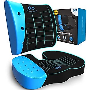 Everlasting Comfort Seat Cushion and Lumbar Support Pillow Combo - Chair Pads Reduce Tailbone Pressure and Improve Back Comfort - Gel Infused Memory Foam Chair Cushions for Home, Car, Travel