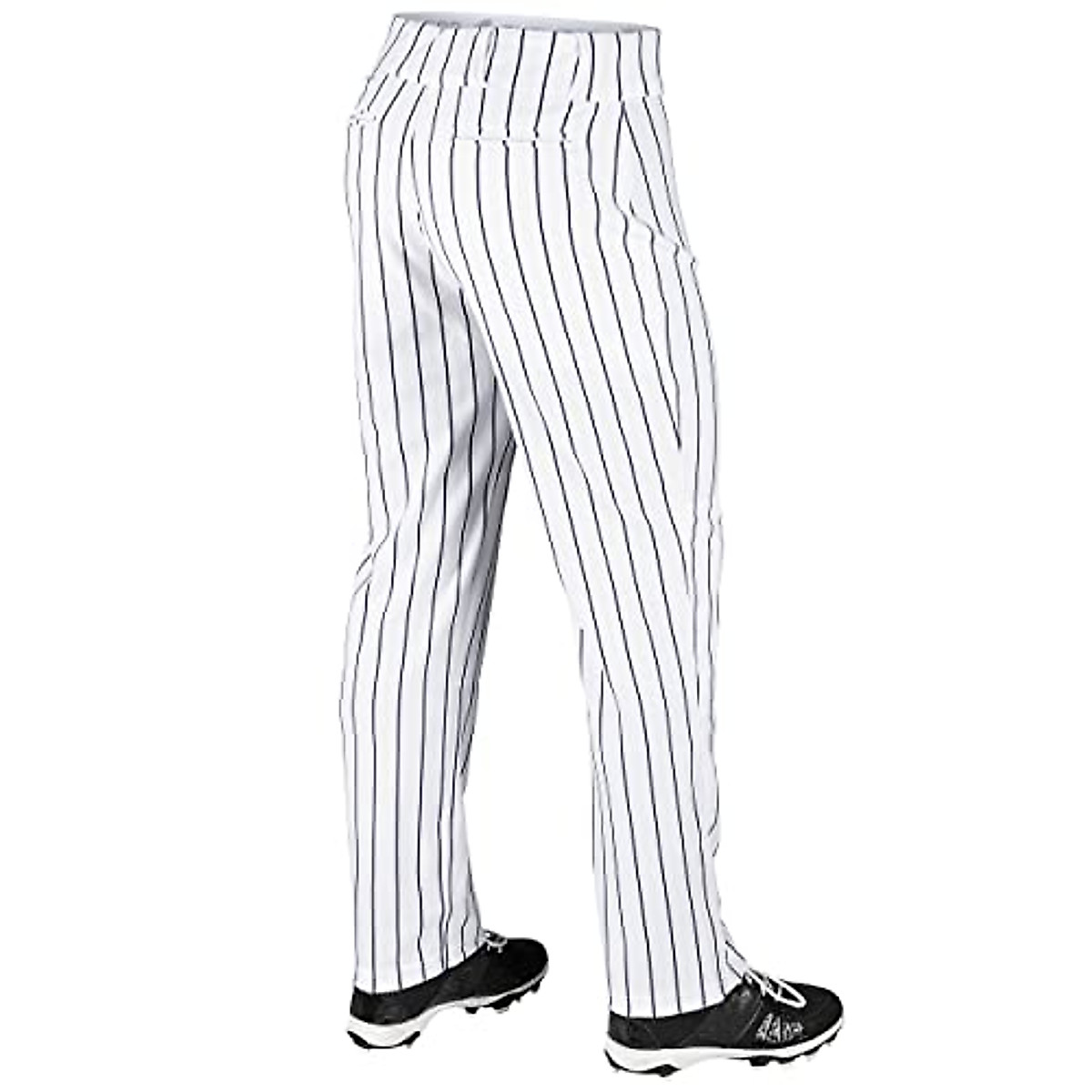 CHAMPRO Youth Triple Crown OB Open-Bottom Loose-Fit Baseball Pant with Knit-in Pinstripes, Adjustable Inseam, and Reinforced Sliding Areas , White,navy, X-Large